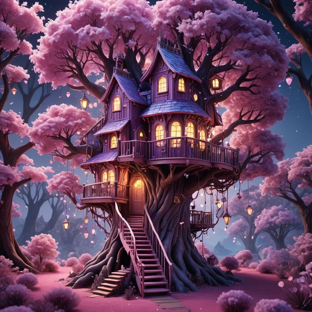 Lavender and Pink Treehouse 3 - AI Generated Artwork - NightCafe Creator