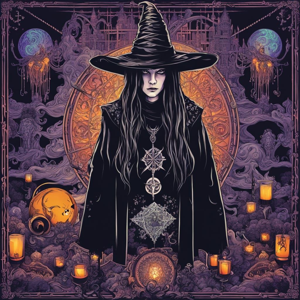 Dark Cybergoth Ritual in a Trippy Occult Landscape - AI Art