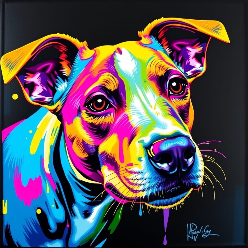 Vivid, maximum posterized pop-art painting Painted colorful neon jack ...