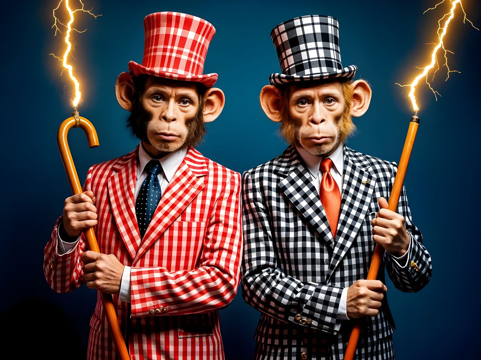 A real life as they look in 2025 double portrait of two hybrid monkey ...