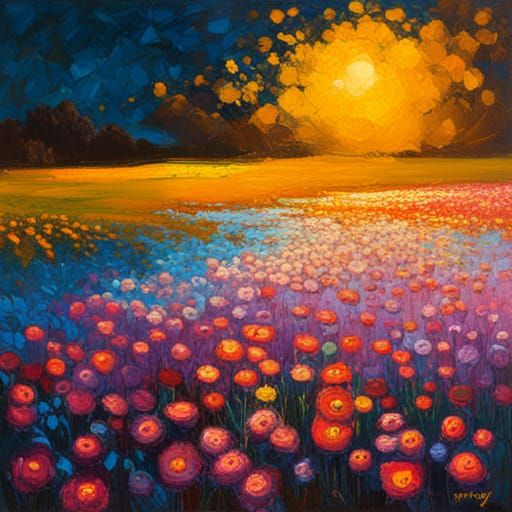 Abstract Flower Field at night - AI Generated Artwork - NightCafe Creator