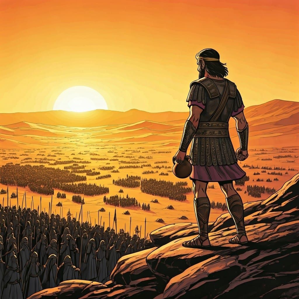 Epic Hero Gideon Triumphs Over Midianite Army in D... - AI Art
