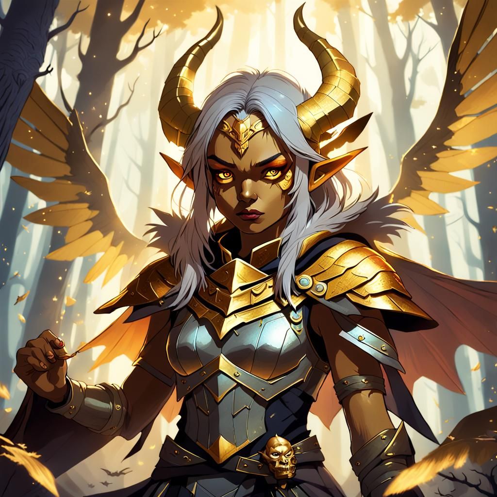 Majestic Female Warrior with Golden Orc Tusks and ... - AI Art