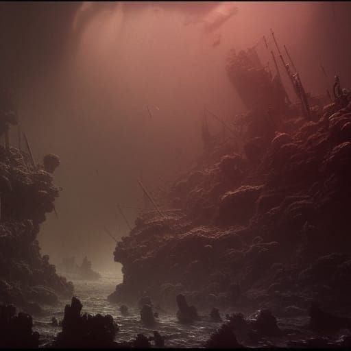 Post apocalyptic wonderland under water seascape parallax magnificent 8K 3D complex Horde3D ...