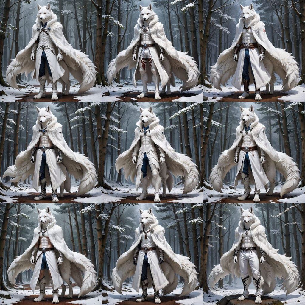 Wolf Human Hybrid in White Fur with Wolf Ears and ... - AI Art