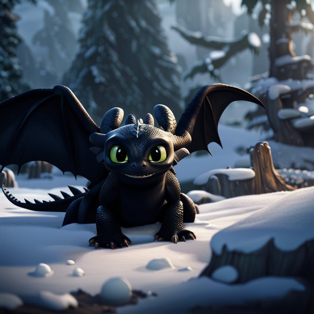 Toothless in the snow. - AI Generated Artwork - NightCafe Creator