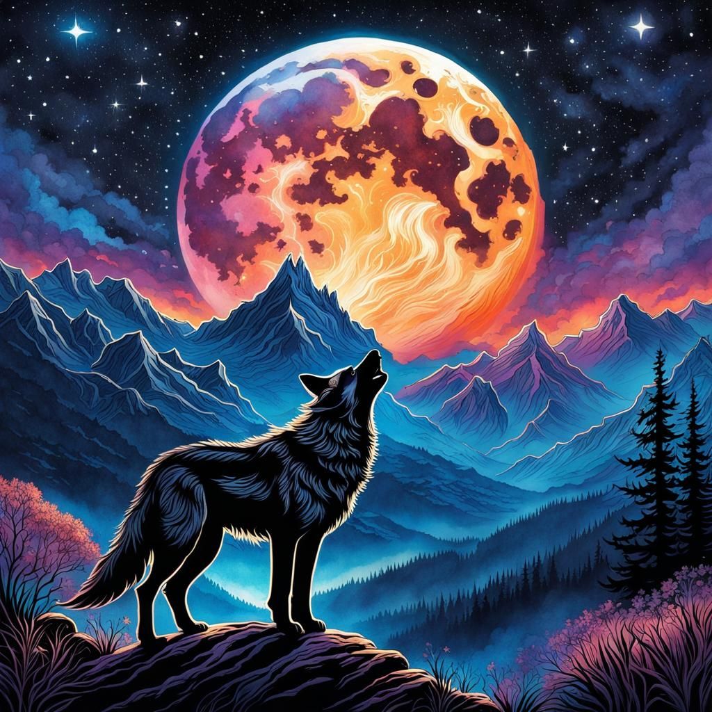 Howling Wolf - AI Generated Artwork - NightCafe Creator