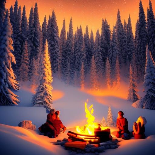 Campfire in snow - AI Generated Artwork - NightCafe Creator