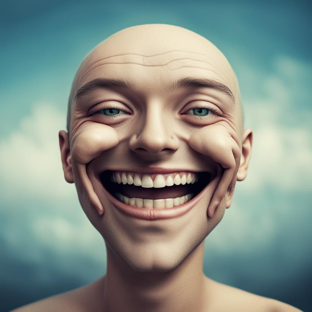 face smiling, with fingers for cheeks - AI Generated Artwork ...