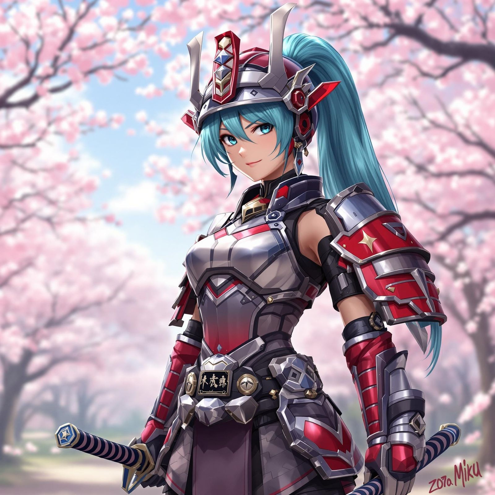 Surreal Samurai Goddess in Cherry Blossom Landscap... - AI Art