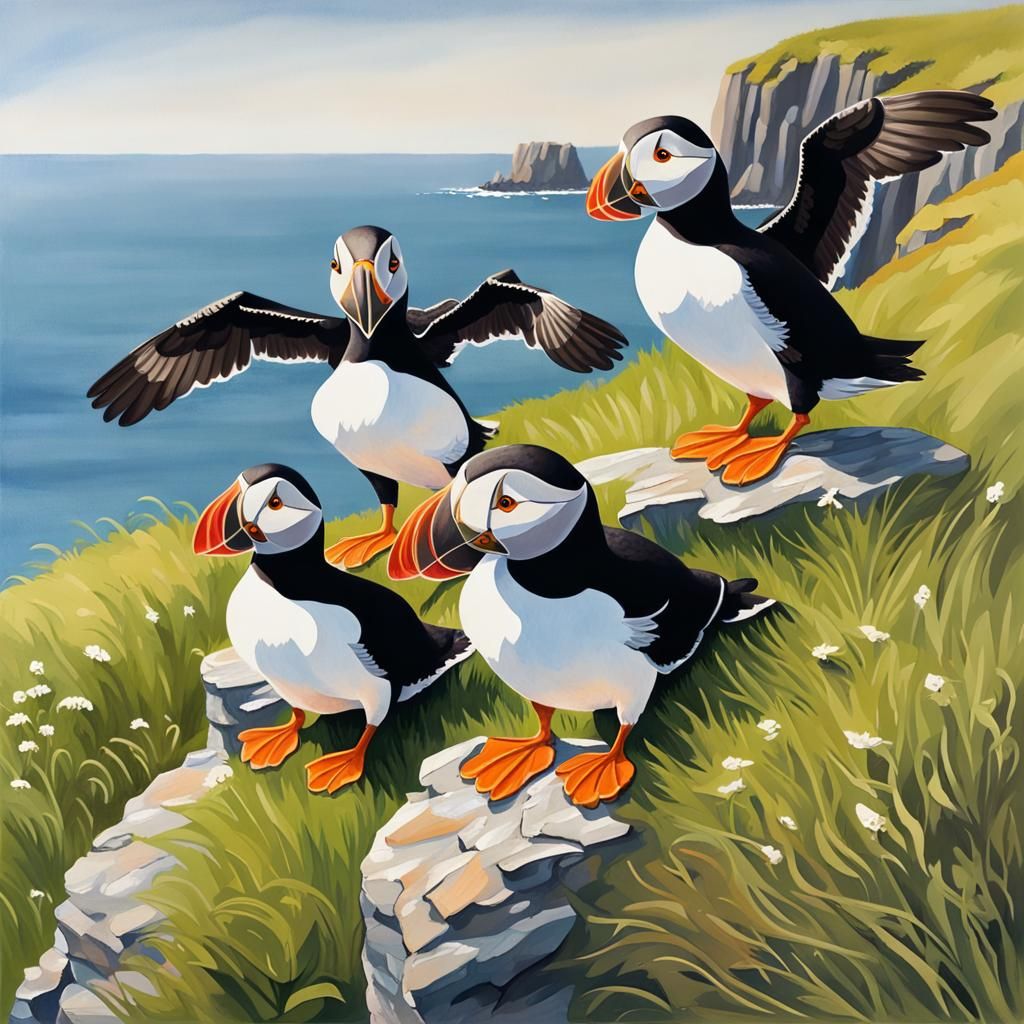 A puffin family - AI Generated Artwork - NightCafe Creator