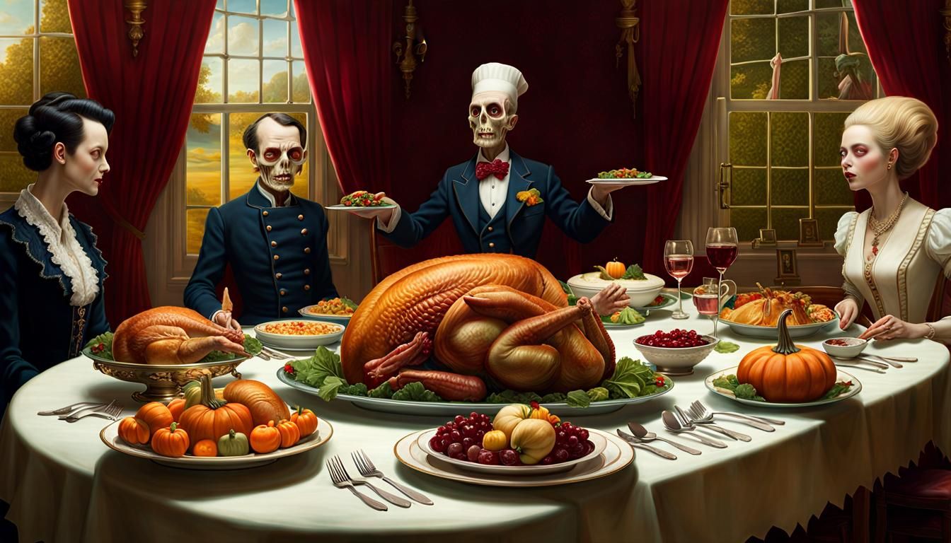 zombie chef brings plates of brains to thanksgiving table - AI ...