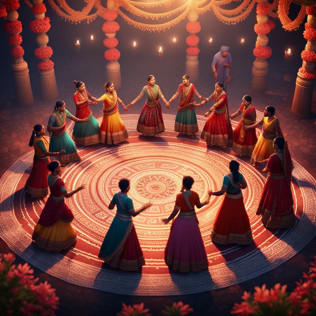 People playing garba dance in a circle - AI Generated Artwork - NightCafe Creator