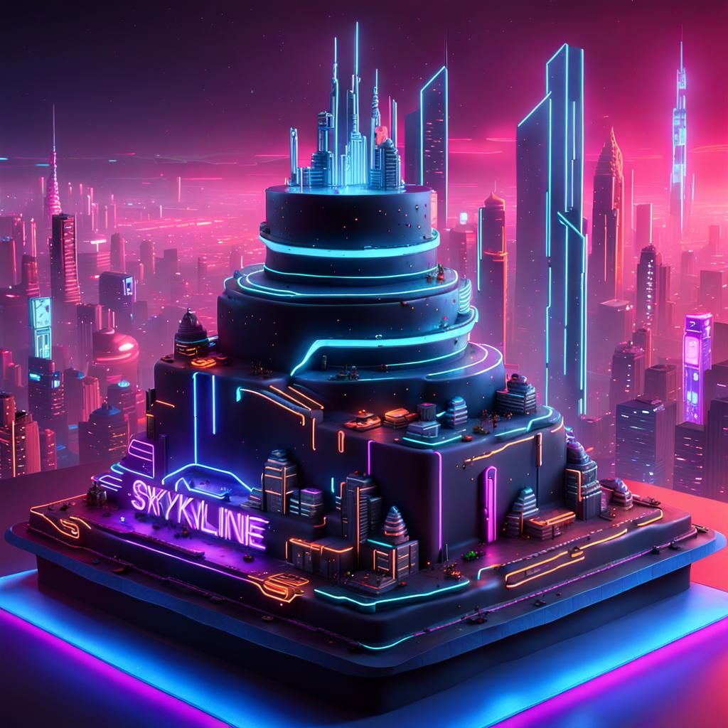 Cyberpunk city skyline cake - AI Generated Artwork - NightCafe Creator