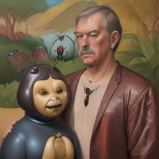 Strange man meeting a bug - AI Generated Artwork - NightCafe Creator