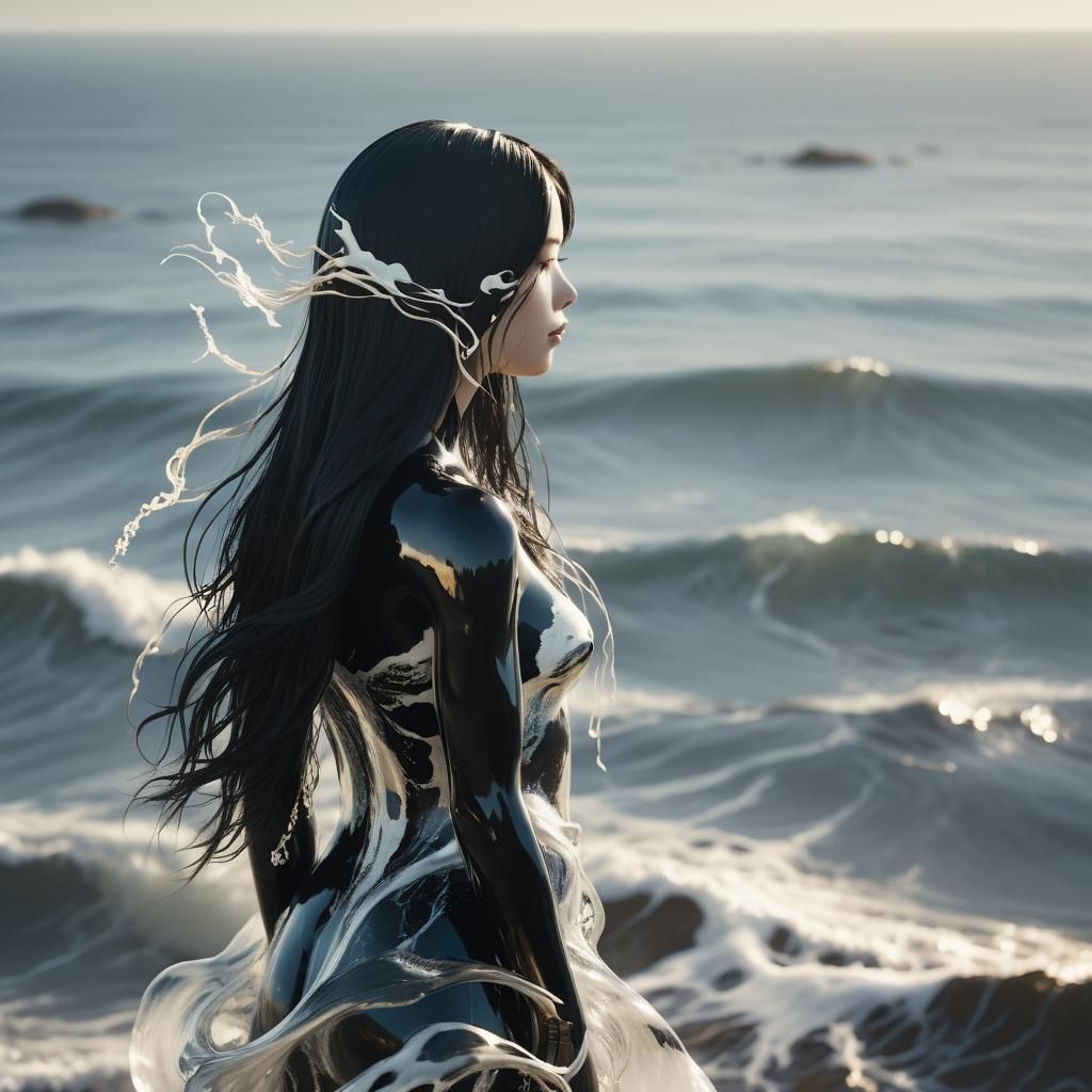 Orca Woman Gazing at Sea in Dreamlike Style - AI Art