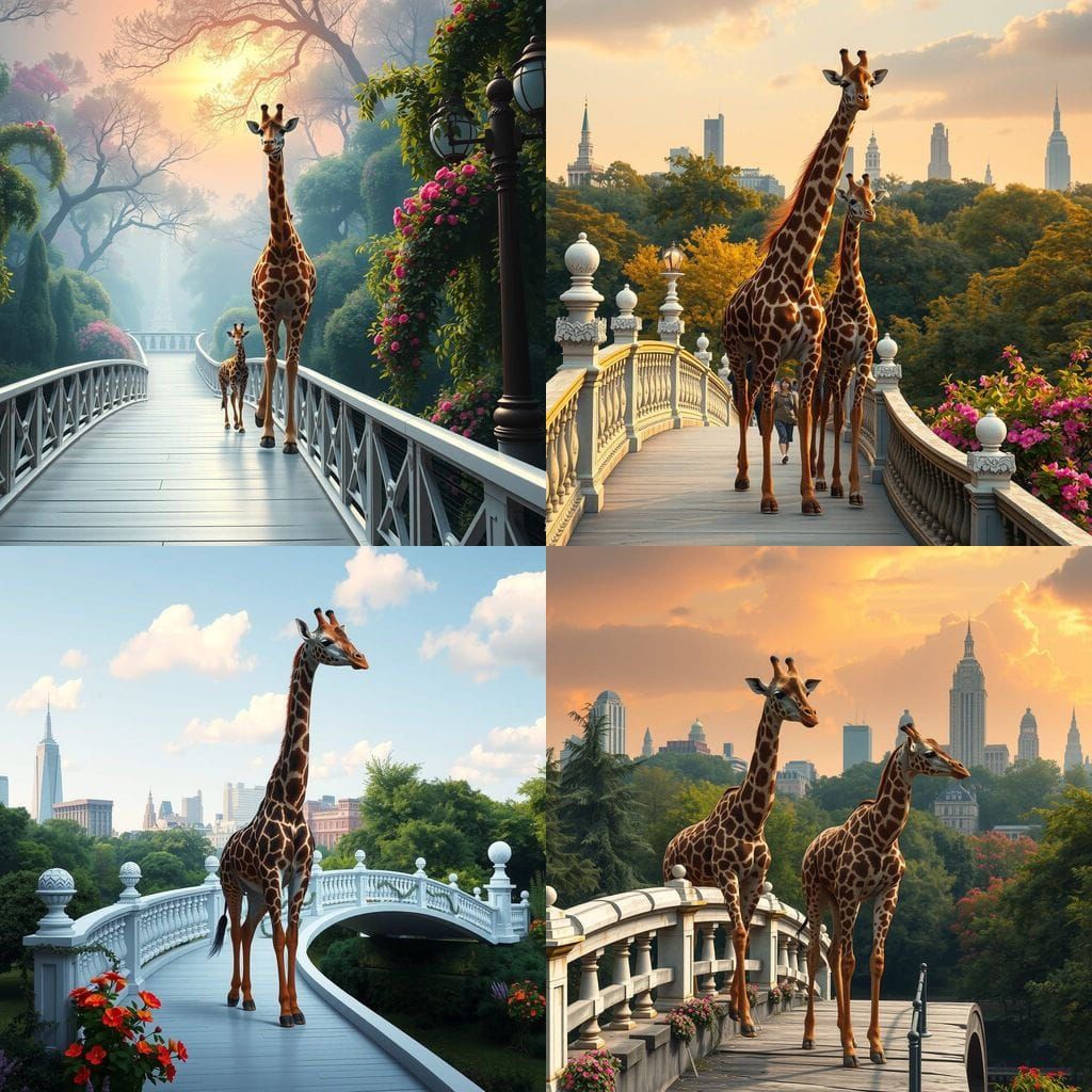Giraffes are walking on a bridge in Central Park, New York City