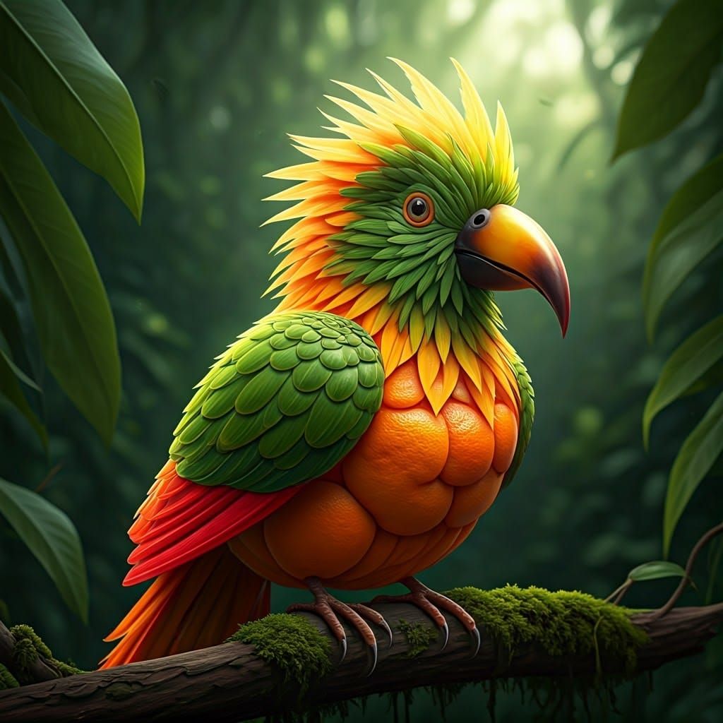 Birds made of fruit - Vibrant Tropical Fruit Birds in Whimsi...