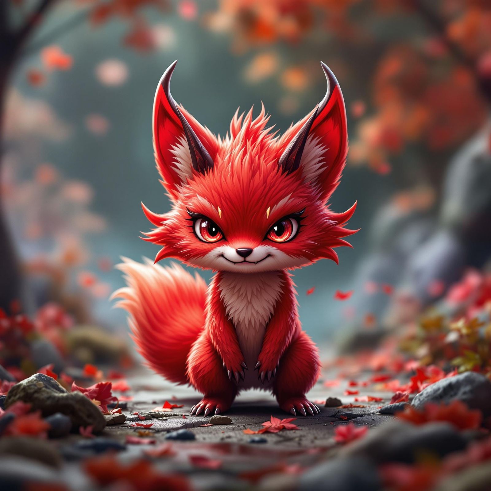 Vibrant Chibi Demonic Fox in a Fantastical Matte P... - AI Art
