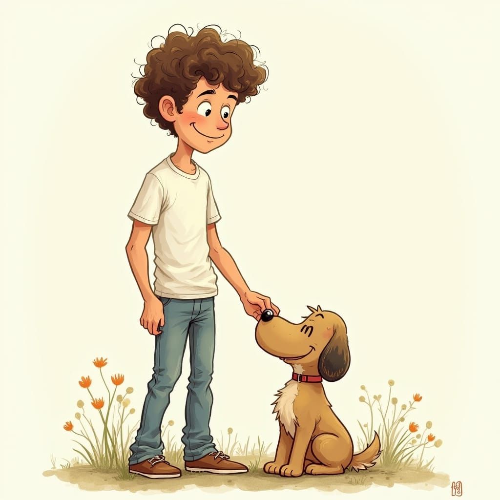 Best of Pals - Whimsical Cartoon Portrait of Man and Loyal ...
