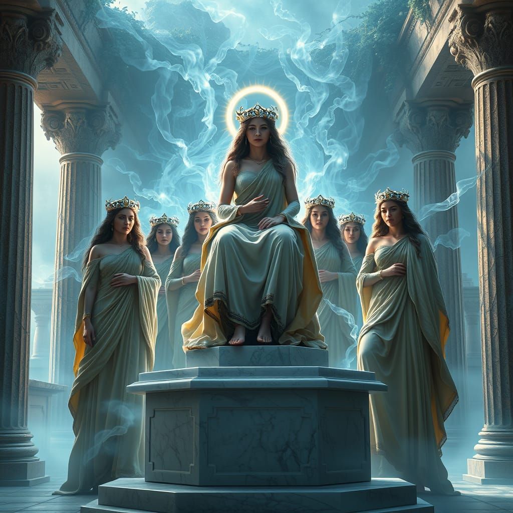 Mystical Oracle of Delphos Temple, Greek Goddess w... - AI Art