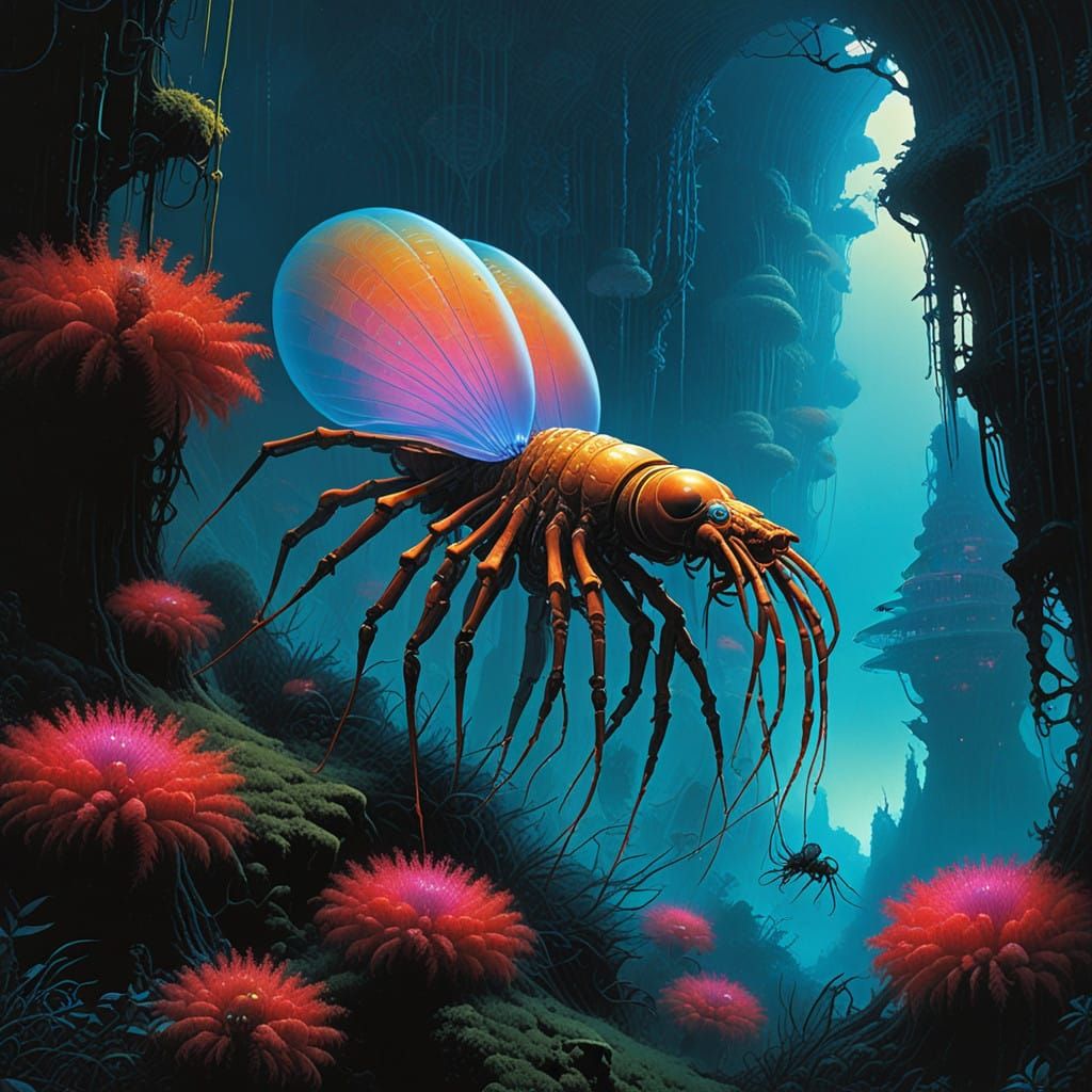 Mantis Shrimp Aliens in Iridescent Bloom - AI Art