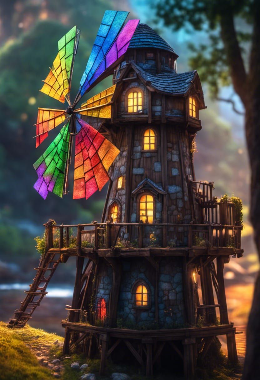 Stained Glass Windmill - AI Generated Artwork - NightCafe Creator