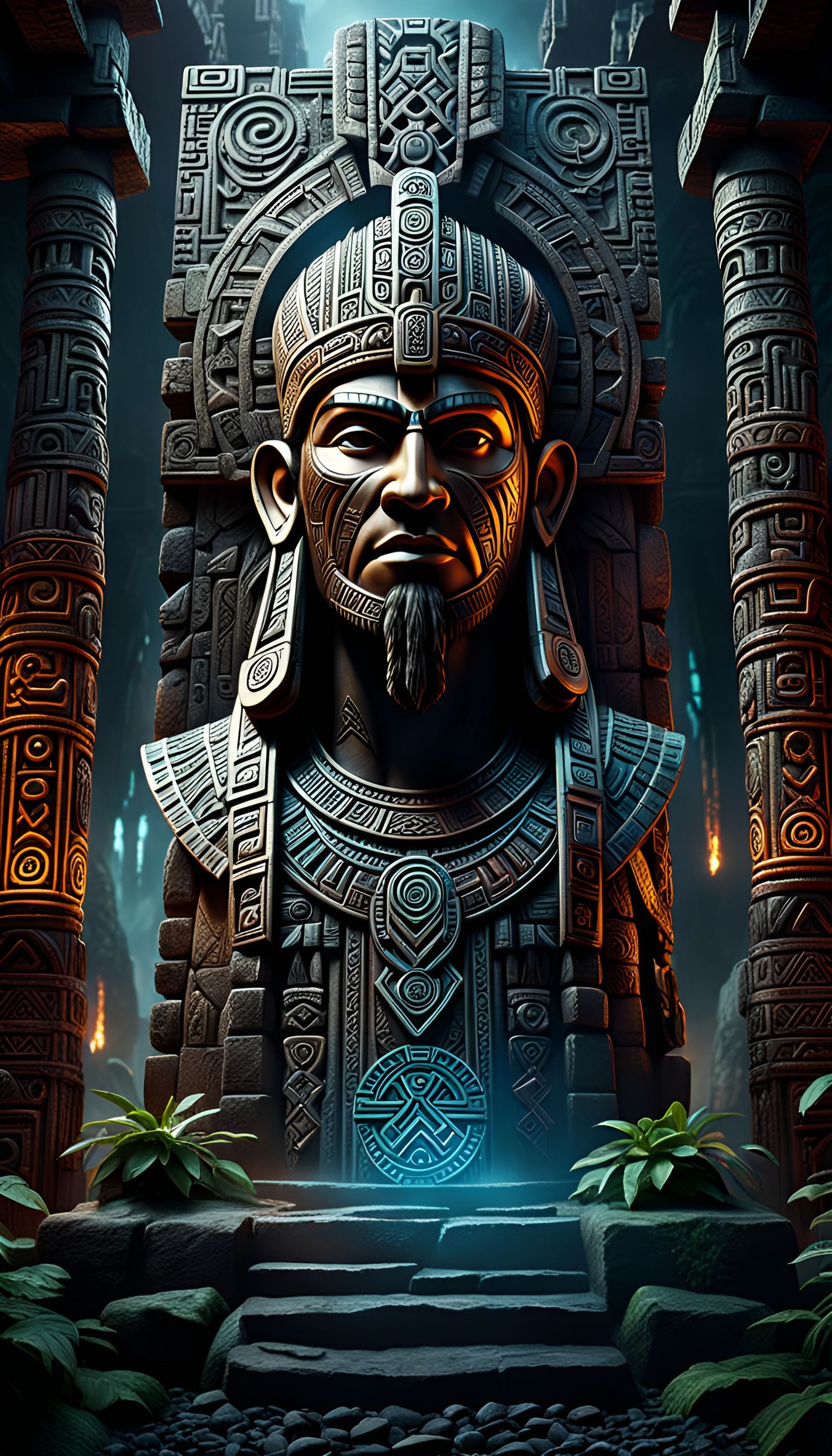 Aztec idol with Dwarven runes Epic cinematic brilliant stunning ...