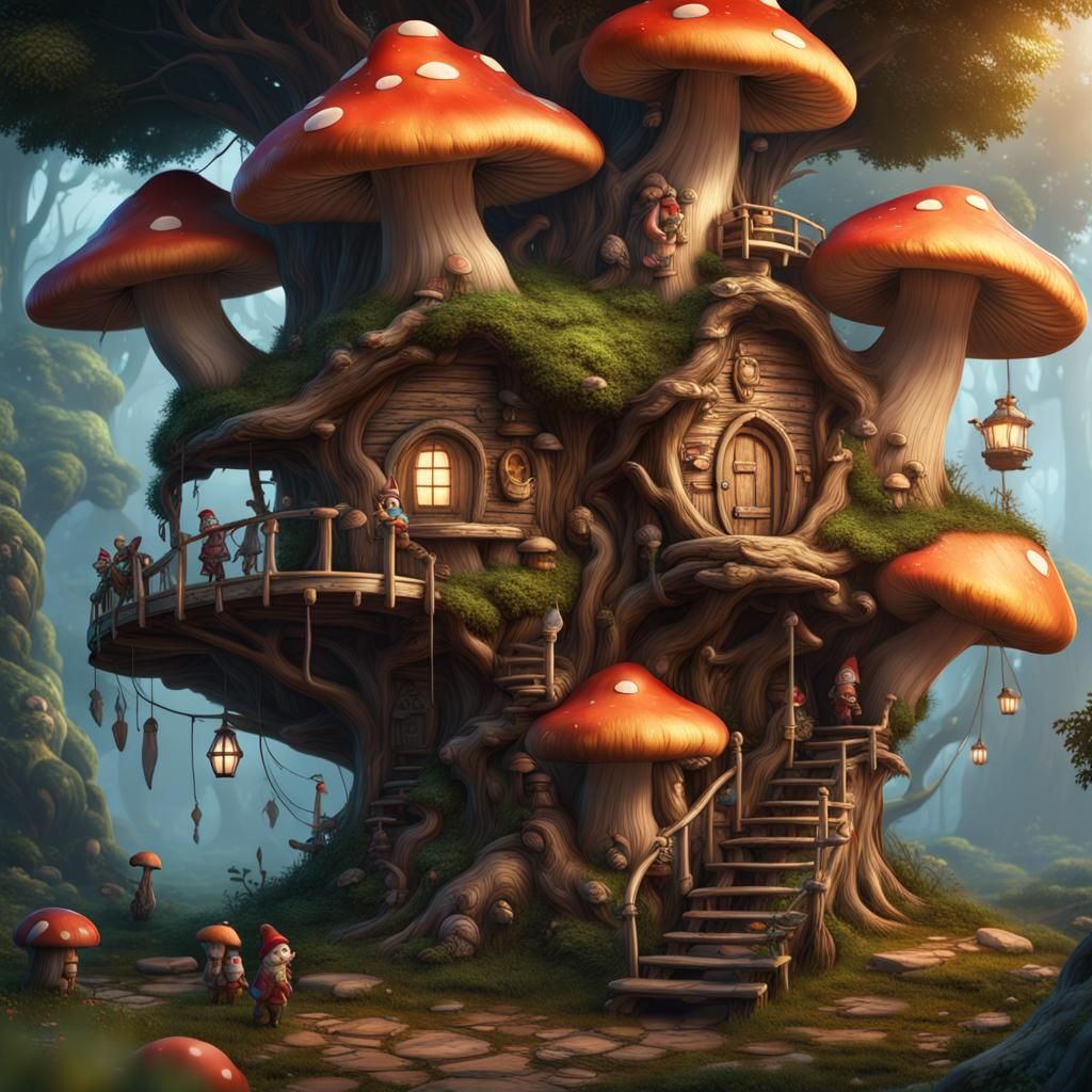 Mushroom treehouse - AI Generated Artwork - NightCafe Creator