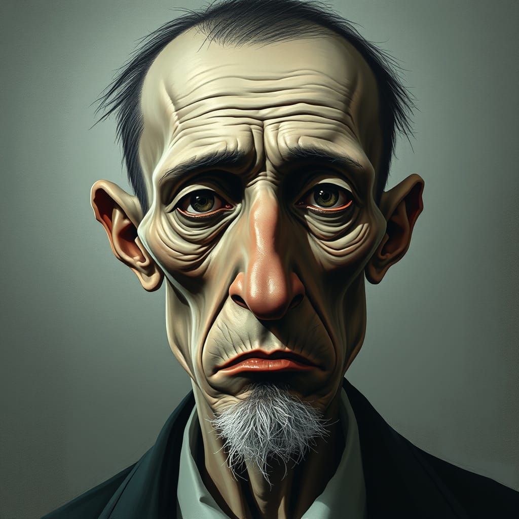 Thin, Frail Man with Distinctive Nose and White Go... - AI Art