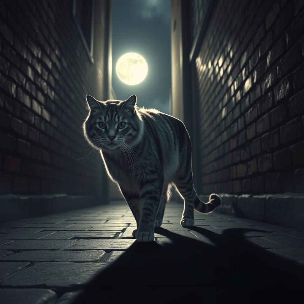 Moonlit Cat Shadow Transforms into Majestic Lion i... - AI Art