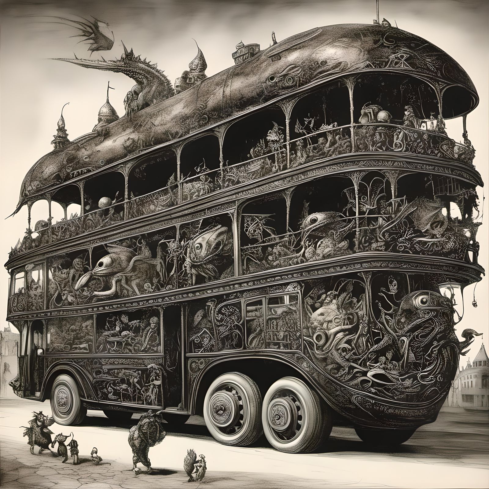 Double decked tourist bus by H.R. Giger - AI Generated Artwork ...