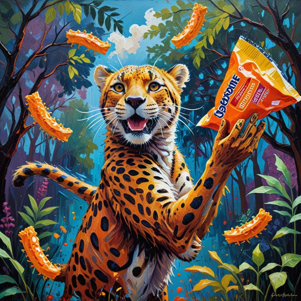 Cheetos Mascot Surrounded by Forest Friends in Vib... - AI Art