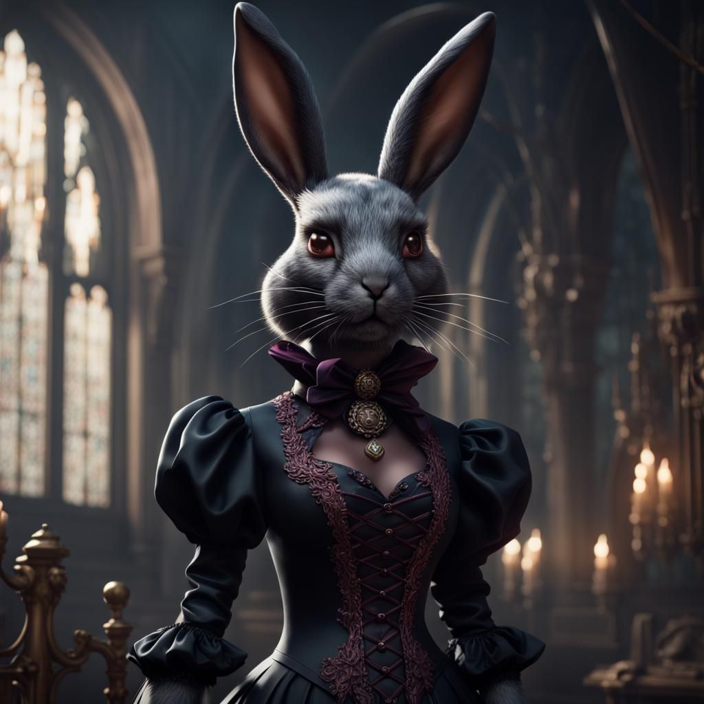 a black anthropomorphic female rabbit in a goth dress - AI Generated ...