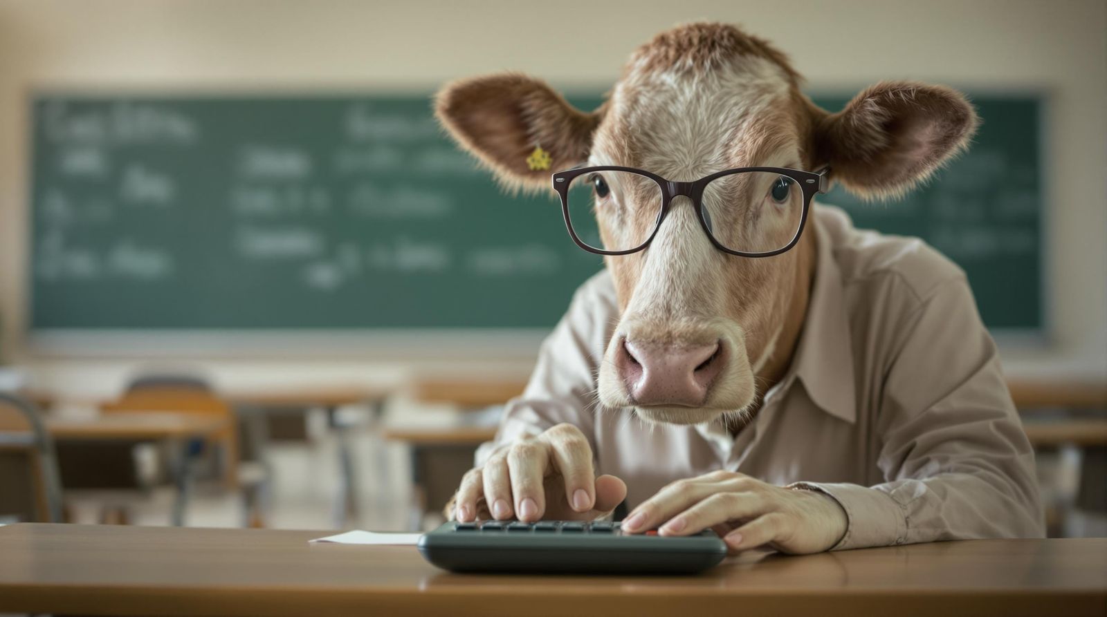 Cowculator - Cow in a Classroom Calculator Scene