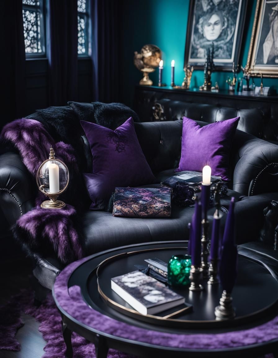 Cozy Gothic living room with a modern edge and purple walls Emerald ...