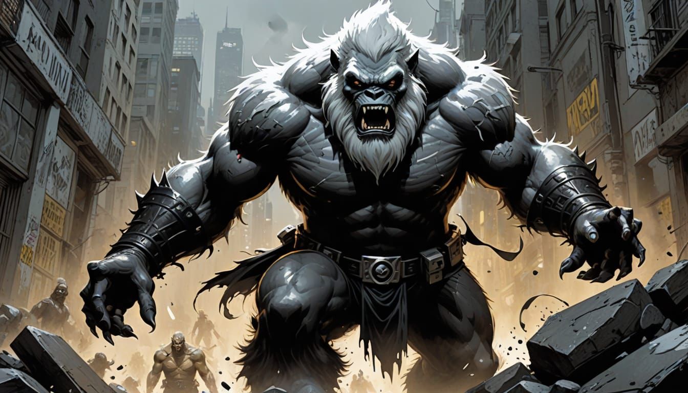 Graffiti Yeti in Dark Urban Landscape - AI Art