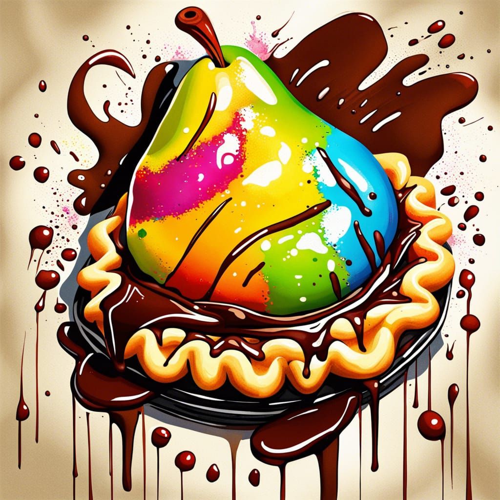 Pear pies with chocolate sauce graffiti art, splash art, street art ...