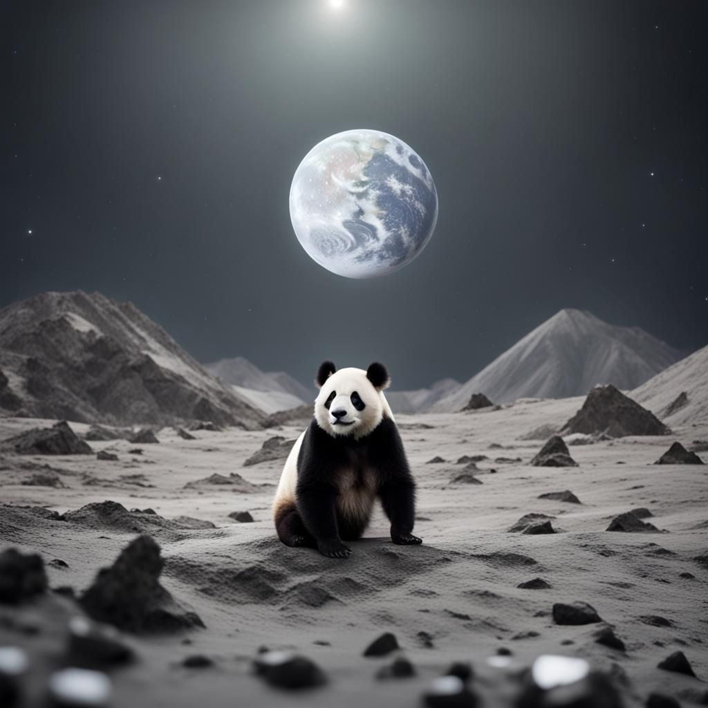Panda on the moon - AI Generated Artwork - NightCafe Creator