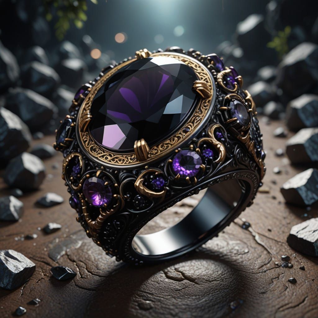 Ring made out of black amethyst - Ethereal Black Amethyst R...