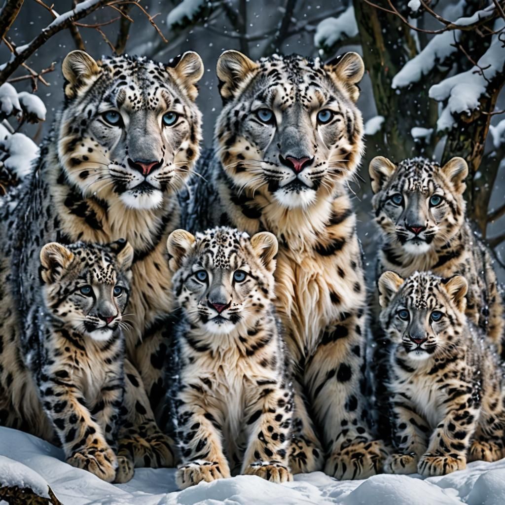 Snow Leopard Family - AI Generated Artwork - NightCafe Creator
