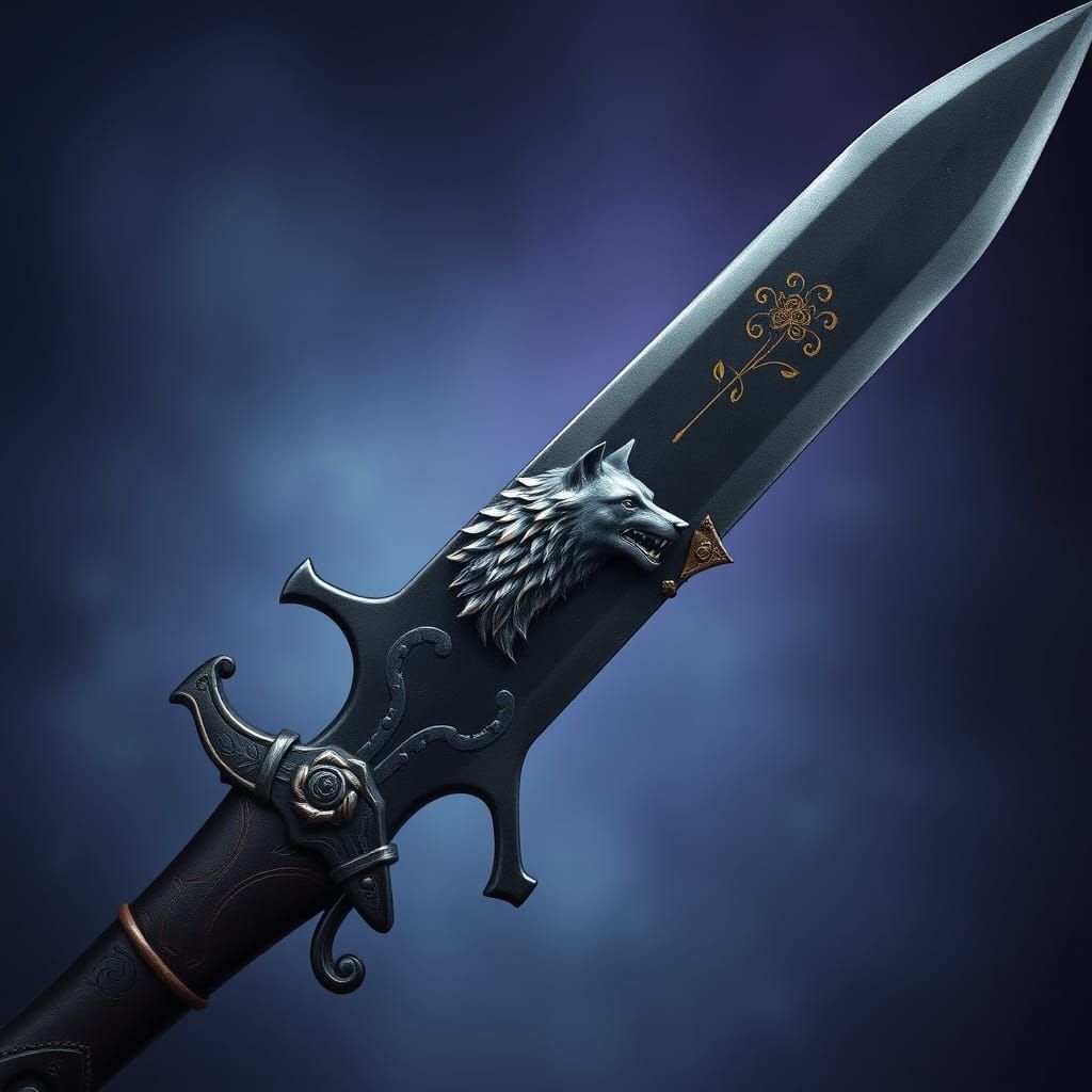 Dark Fantasy Broadsword with Intricate Wolf's Head... - AI Art