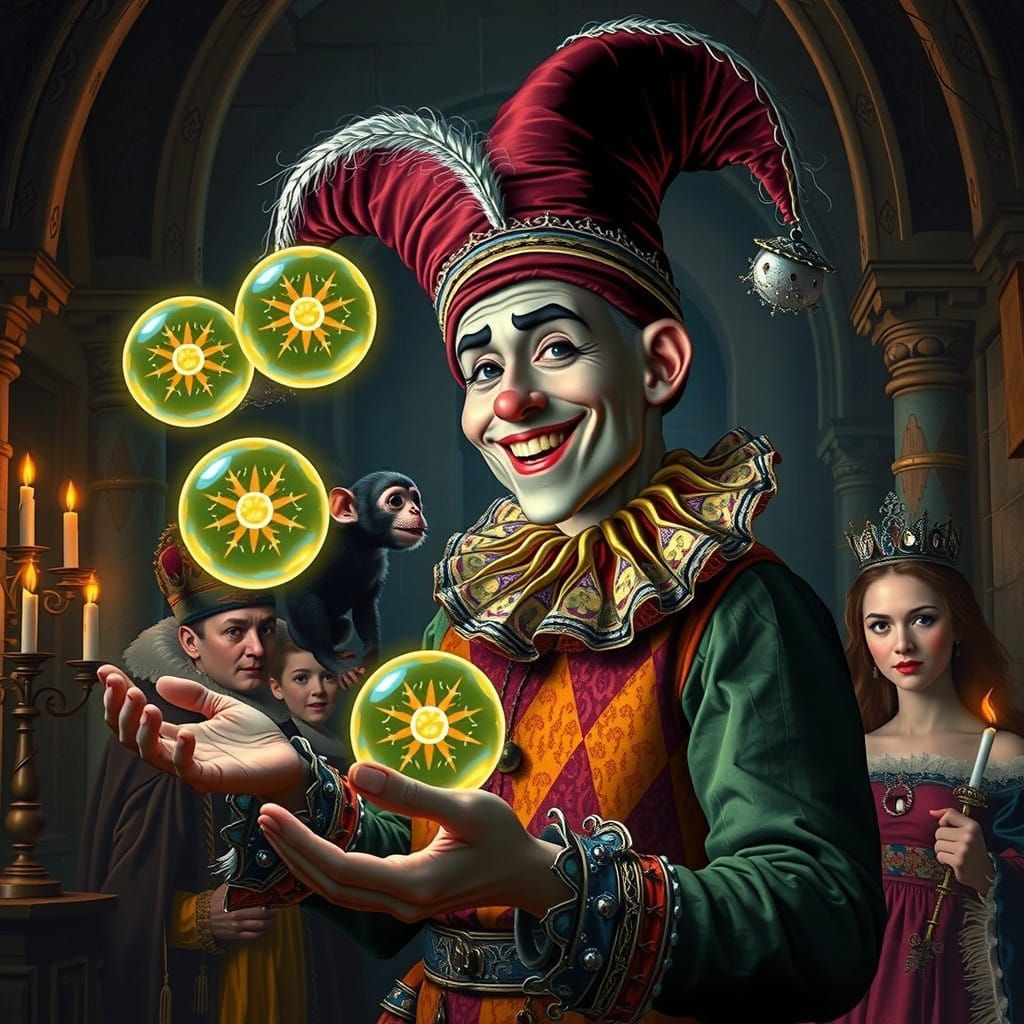 They loved their jester's routine combining juggling with his funny monkey