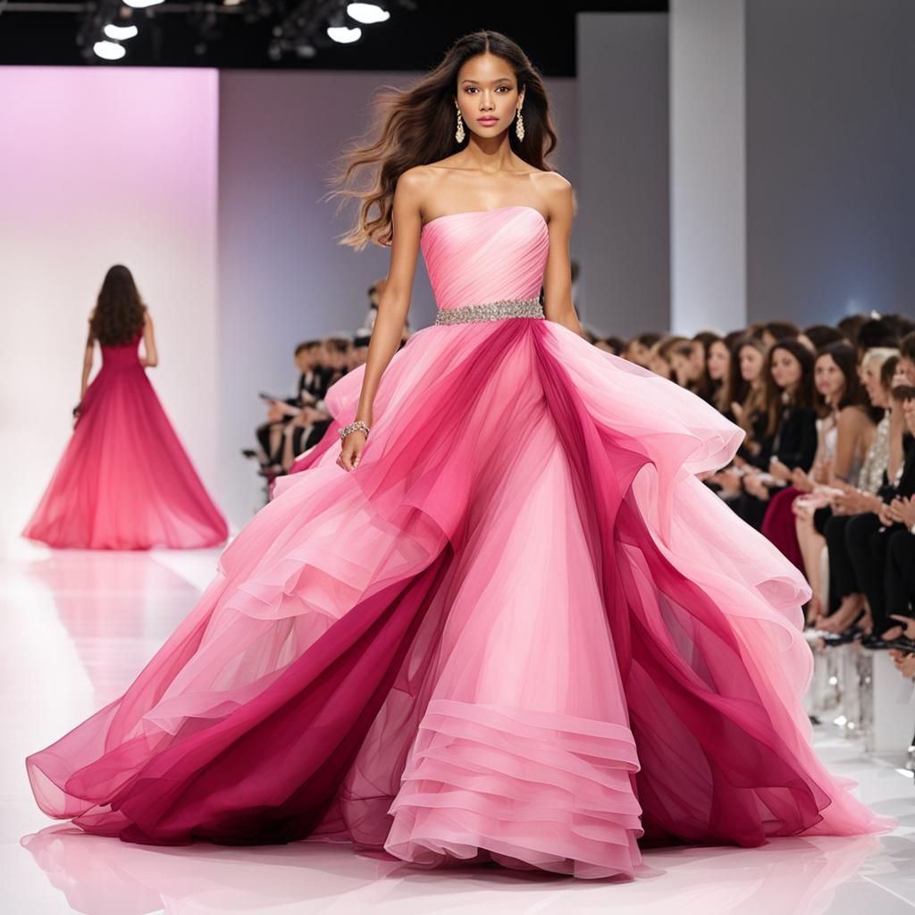 Shades Of Pink Wide Evening Gown Realistic & Simple. Redone. - AI ...