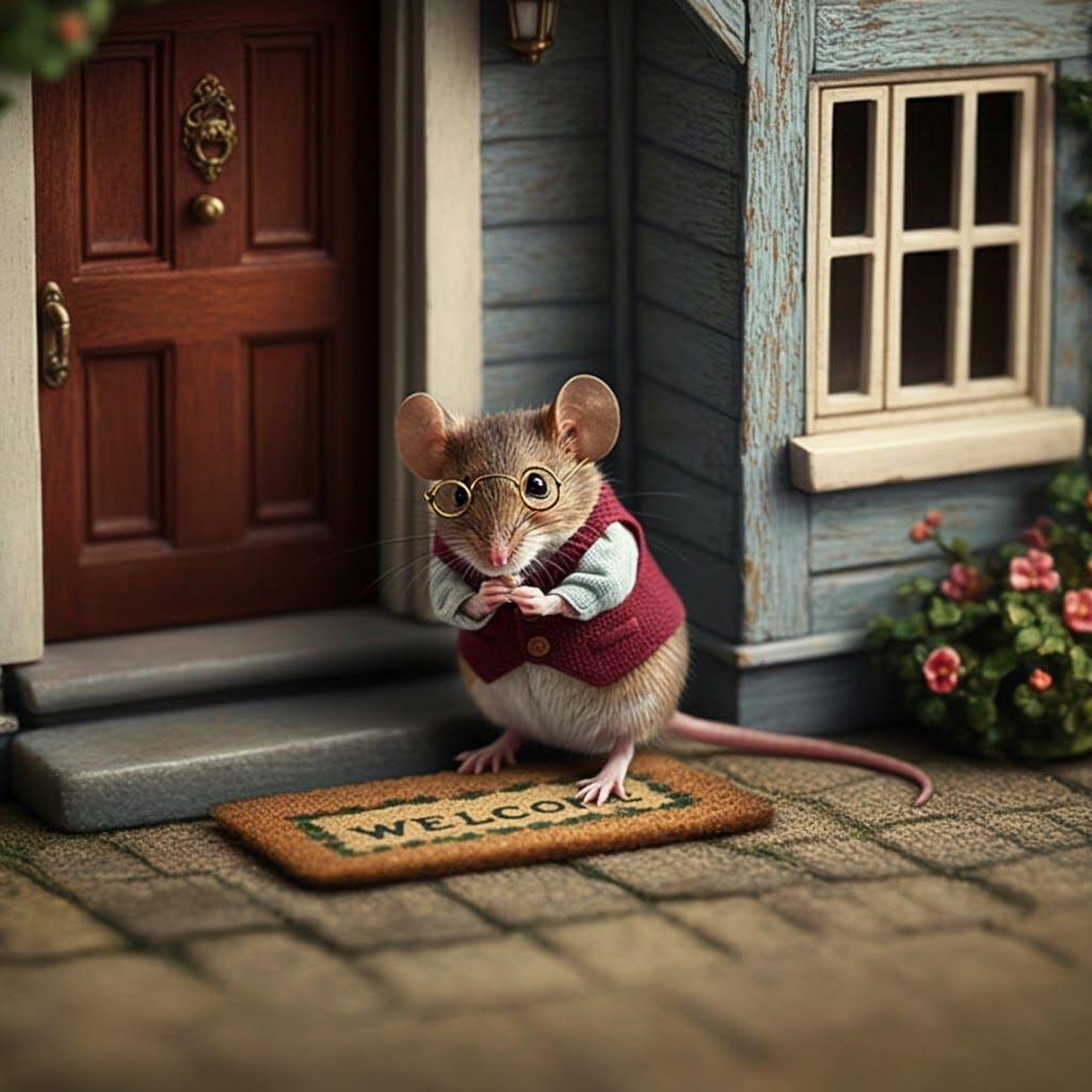 Mouse Mat - Quaint Mouse Welcome with Floral Pattern and Min...