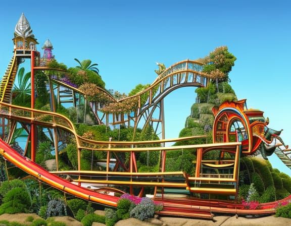 Jungle roller coaster amusement park, Rodney Matthews Guillermo ...