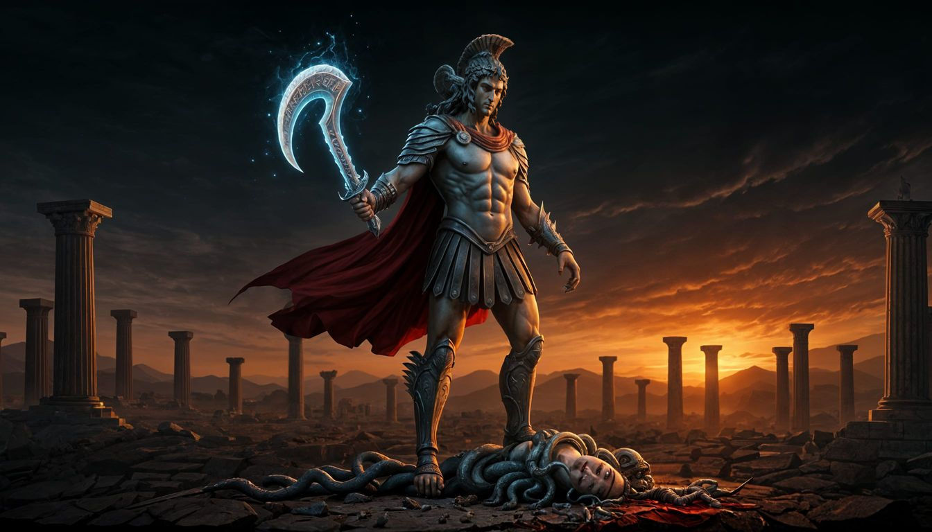 Perseus Wields Diamond Sword Over Medusa's Severed... - AI Art
