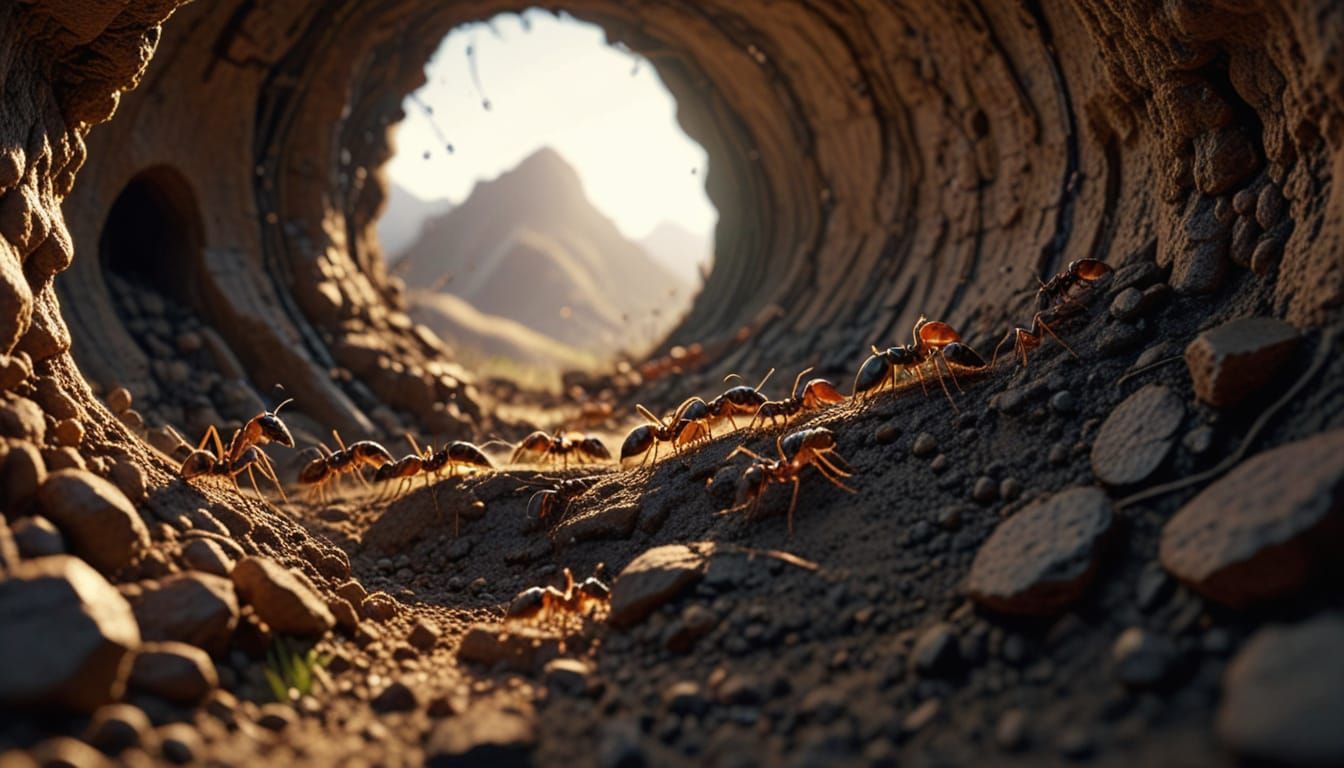Realistic Cinematic Film Still of an Anthill Cross... - AI Art