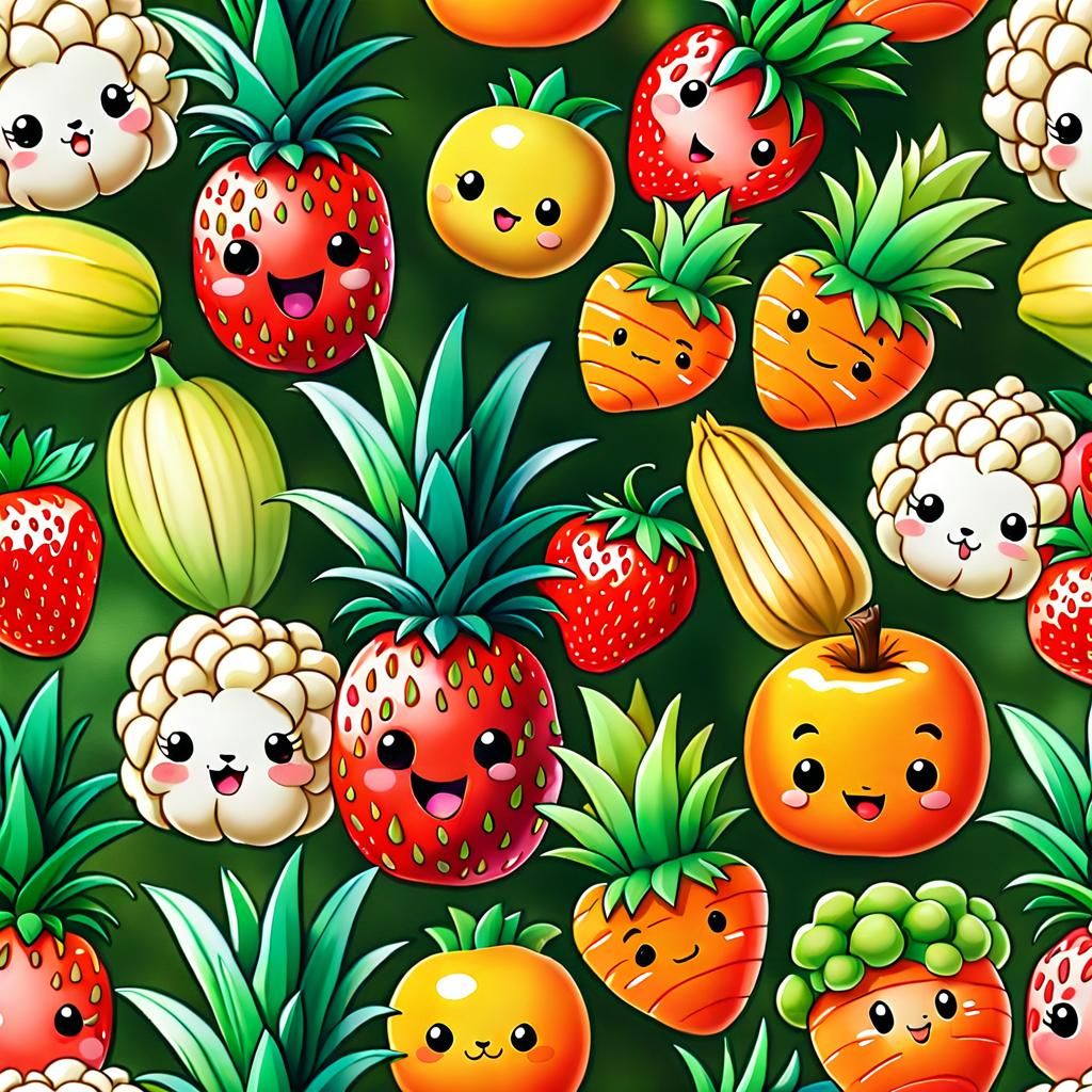 Chibi Fruits and Veggie Patterns - AI Generated Artwork - NightCafe Creator