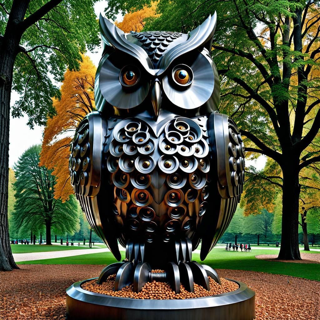 Owl Monument, Stainless steel - AI Generated Artwork - NightCafe Creator